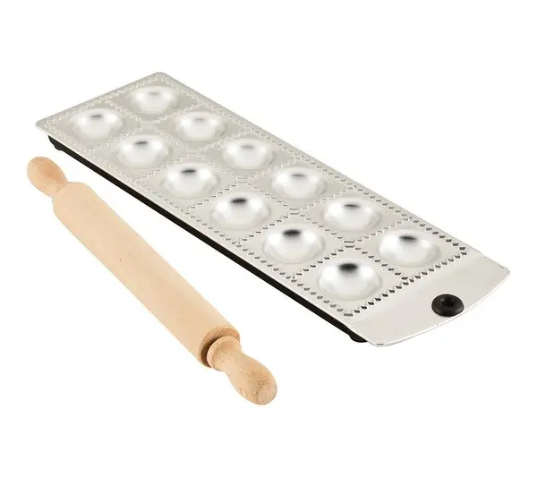 ANOLON Gourmet Prep 12-imprint Ravioli Press Wi Th Rolling Pin - One-color