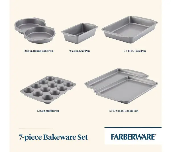 FARBERWARE Nonstick Bakeware Gray 7 Piece Set