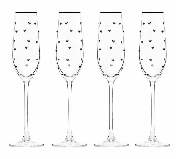 10 STRAWBERRY STREET Set Of 4 Charming Heart Ch Ampagne Flutes - One-color