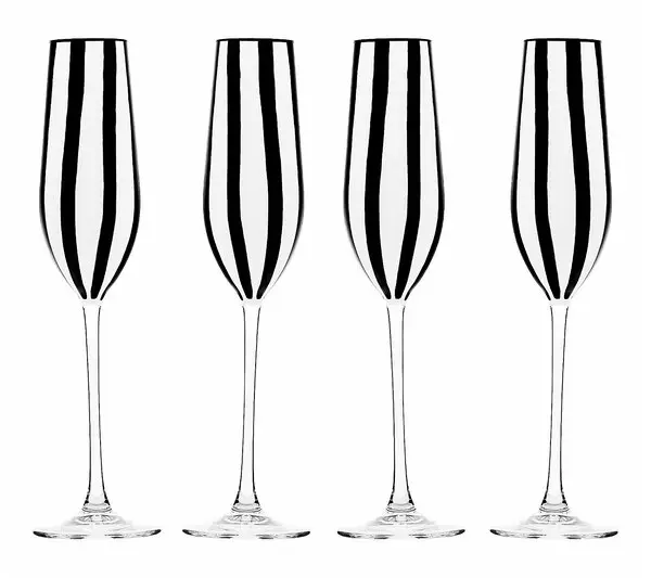 10 STRAWBERRY STREET Set Of 4 Black & White Cha Mpagne Flutes - One-color