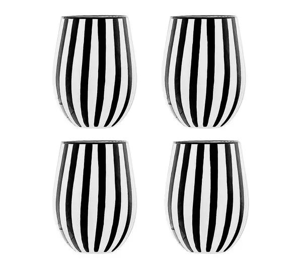 10 STRAWBERRY STREET Set/4 Black & White Stemle Ss Wine Glasses - One-color