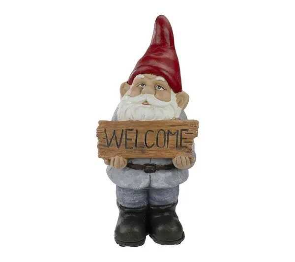 NORTHLIGHT 17' Gnome With Welcome Sign Outdoor Arden Statue - One-color