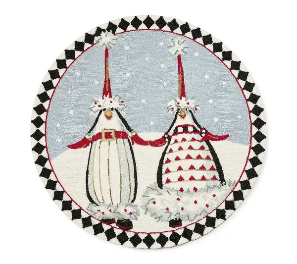 MACKENZIE-CHILDS Santa Penguins 3' Round Rug - One-color