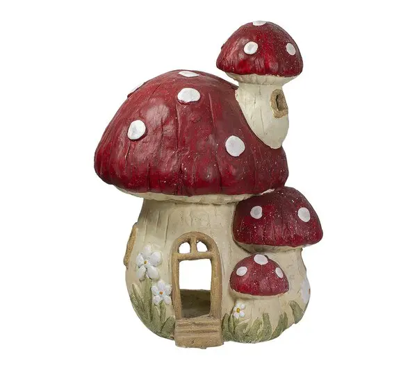 NORTHLIGHT 18' Red And Beige Mushroom House Gar En Statue - One-color