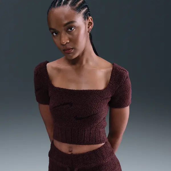Nike Sportswear Phoenix Cozy Bouclé Short-sleeve Cropped Knit Top - Red