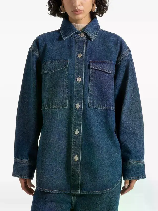 Manière De Voir Oversized Indigo Denim Shirt With Contrast Stitching