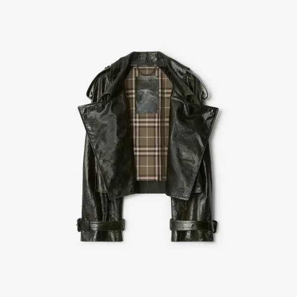 Burberry Cropped Embossed Leather Trench Jacket