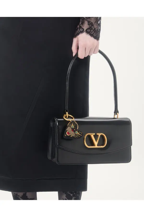 Valentino Garavani Vg Coeur De Chat Bag Charm With Keychain - Black