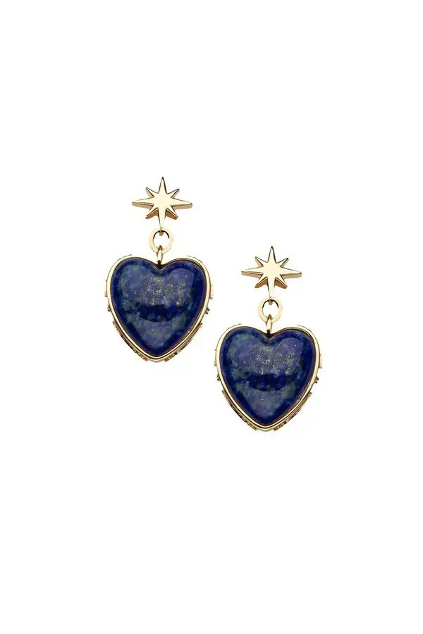JANE WIN Love From The Heart Lapis Earrings - Gold