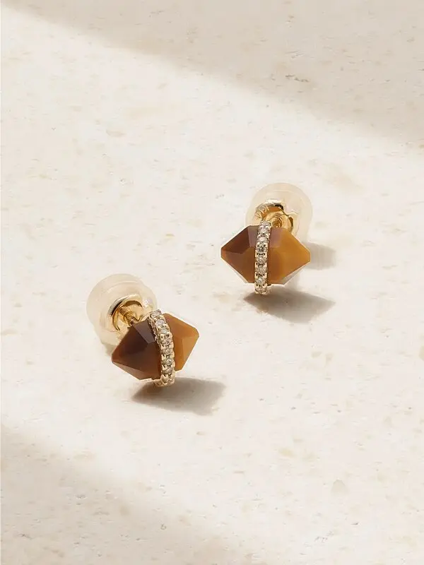 MELISSA JOY MANNING 14-karat Recycled Tiger's Eye And Herkimer Diamond Earrings - Gold