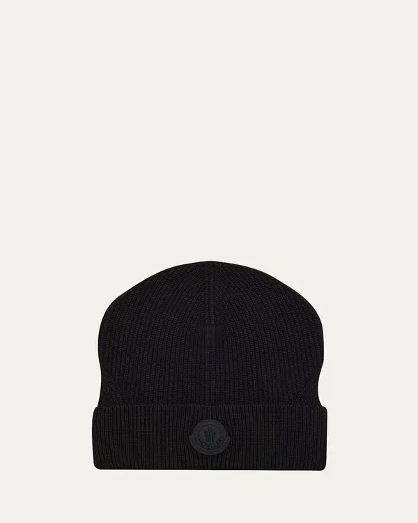 Moncler Wool Beanie With Logo - Black