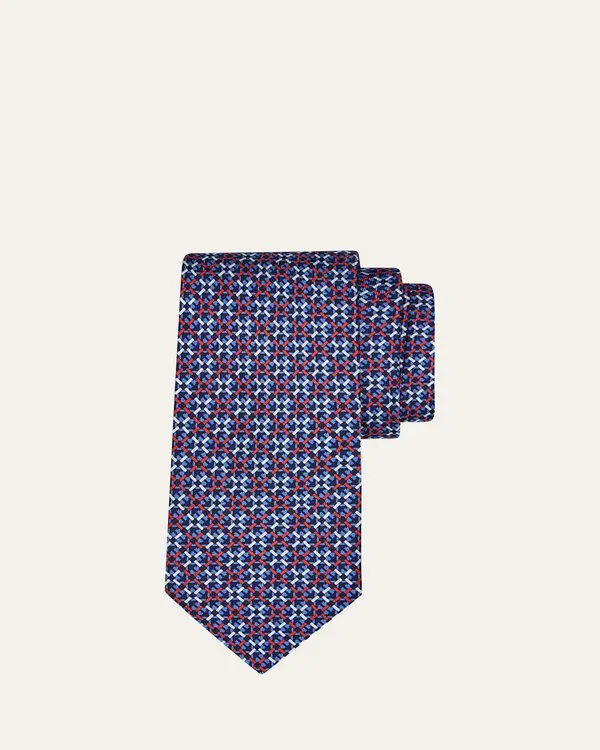 FERRAGAMO Geometric Check Silk And Wool Tie