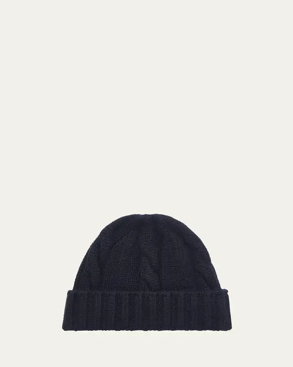 Loro Piana Napier Baby Cashmere Cable Beanie - W000 Blue
