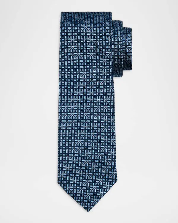 FERRAGAMO Alternating Gancio Jacquard Silk Tie