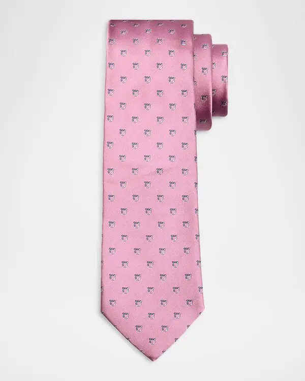 FERRAGAMO Gancini Jacquard Silk Neck Tie - Pink