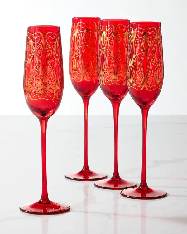 Neiman Marcus Holiday 8 Oz. Champagne Flutes, Set Of 4 - Red
