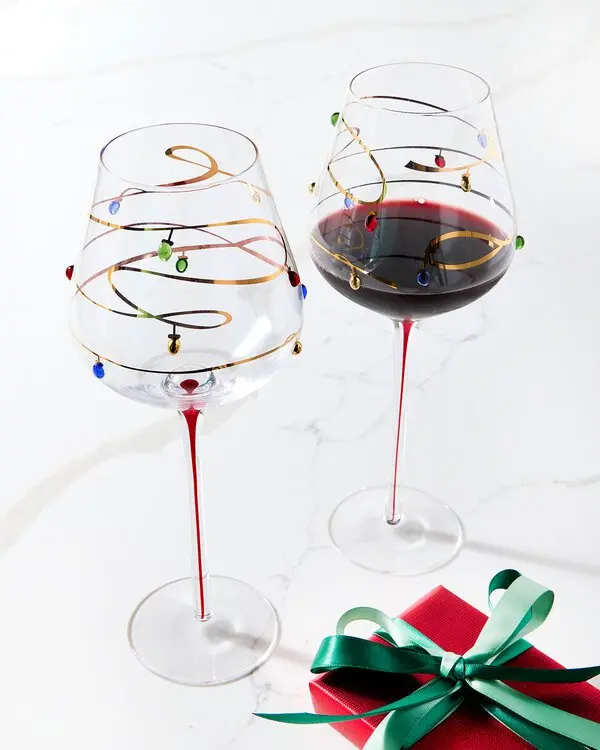 Neiman Marcus Christmas Lights 11 Oz. Wine Glasses, Set Of 2 - One-color
