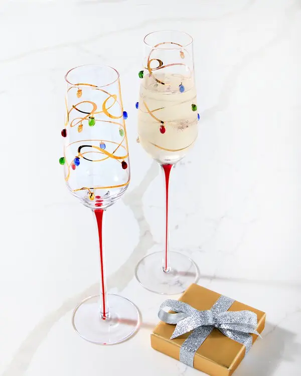 Neiman Marcus Christmas Lights 6 Oz. Champagne Flutes, Set Of 2 - One-color