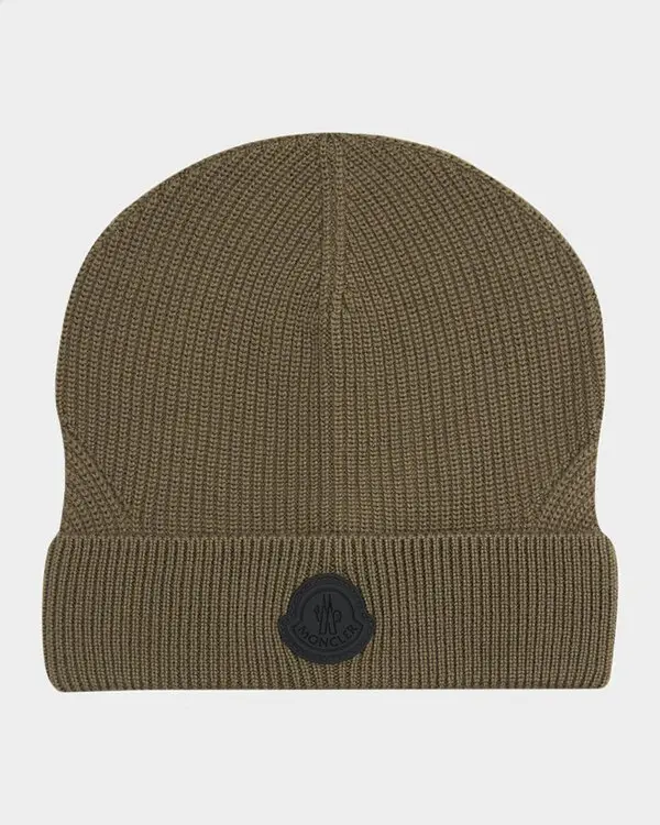 Moncler Wool Beanie With Tonal Logo - Black