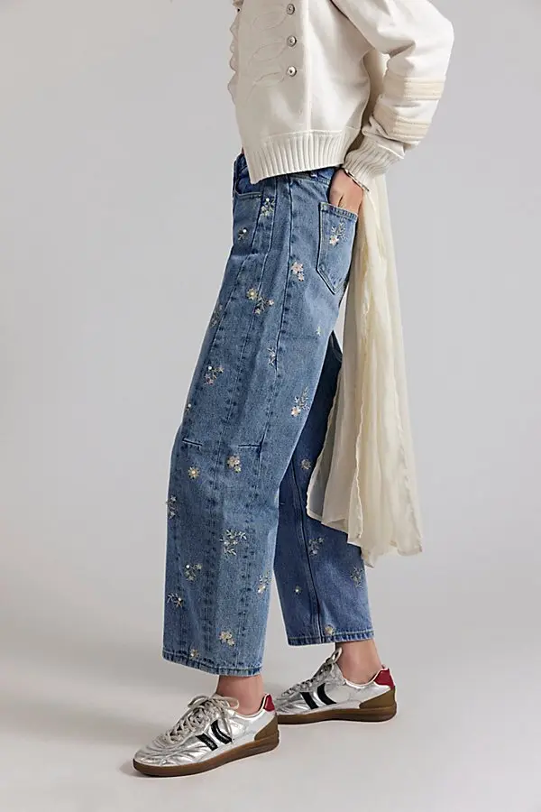 DRIFTWOOD Elaine Embroidered Barrel Jeans - Gilded Garden