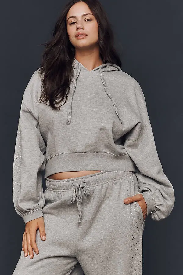 DAILY PRACTICE BY ANTHROPOLOGIE Rhinestone Lace Hooded Sweatshirt - Heather Grey