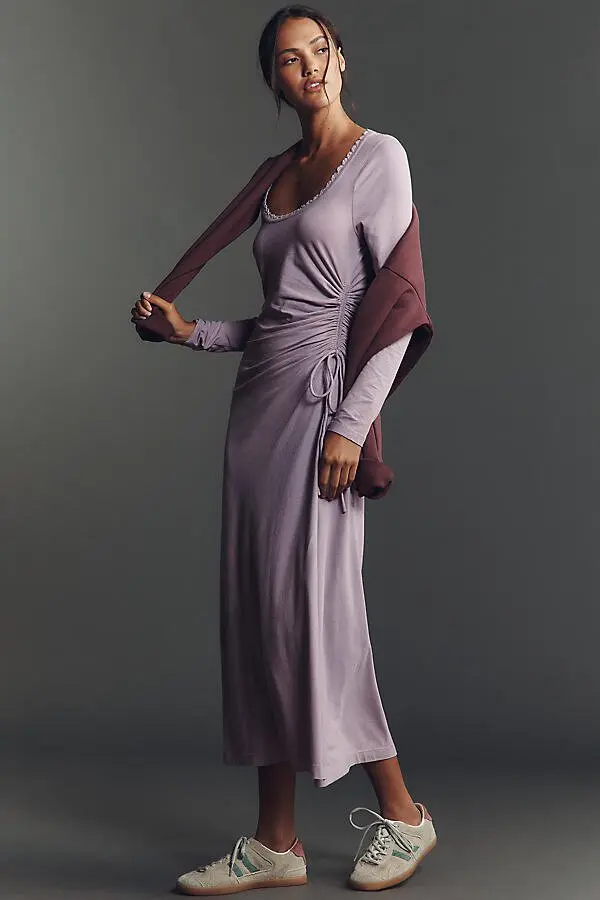 DAILY PRACTICE BY ANTHROPOLOGIE Daily Practice Long-sleeve Side-slit Column Midi Dress - Lavender Mist