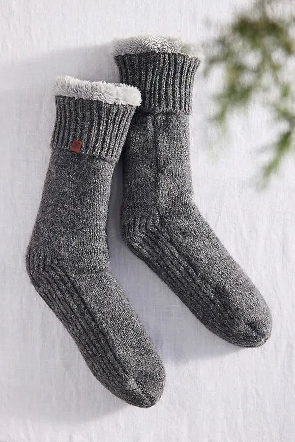 TERRAIN Speckle Faux Fur Lined Socks - Dark Grey