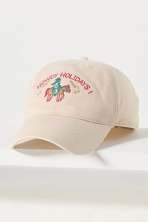 Anthropologie Holiday Icon Baseball Cap - Ivory Howdy Holidays
