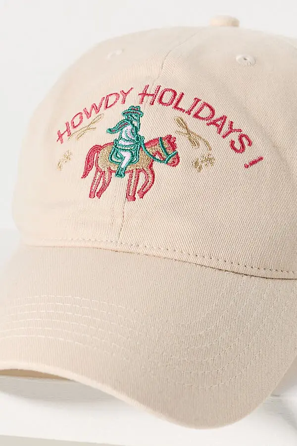 Anthropologie Holiday Icon Baseball Cap - Ivory Howdy Holidays