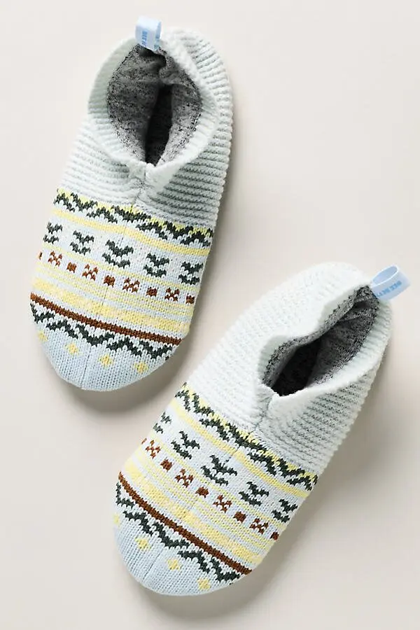 BOMBAS Retro Fair Isle Gripper Slippers - Glacier Blue