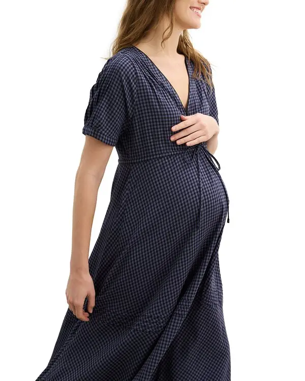 blue gingham maternity dress Blue Gingham Smocked Trim Maternity Midi Dress – PinkBlush