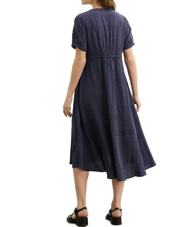 Hatch Collection Gingham Seersucker V-Neck Maternity Dress - Shadow Blue |  Editorialist