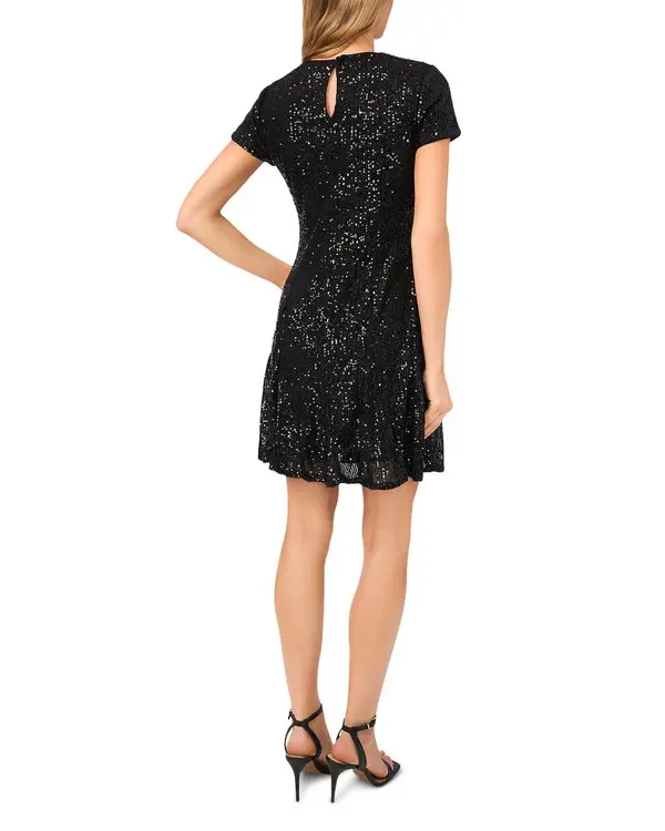 CECE DUPRAZ Short Sleeve Sequin Godet Dress