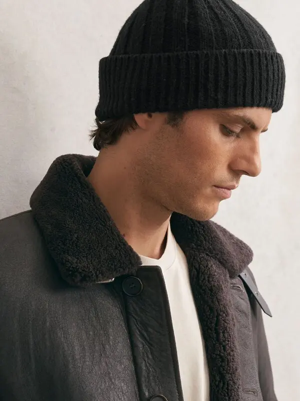 REISS Edgeley Wool-blend Chunky Rib-knit Beanie - Black