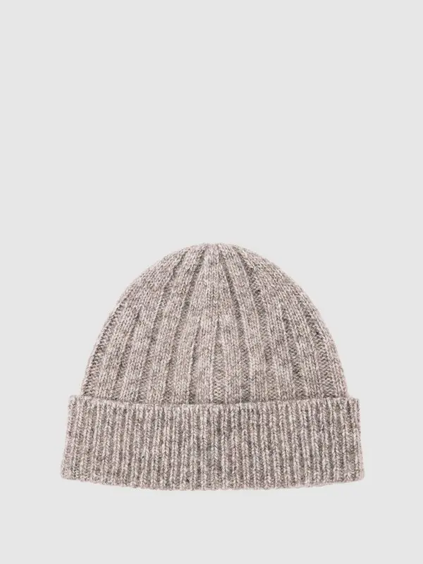 REISS Edgeley Wool-blend Chunky Rib-knit Beanie - Oatmeal Melange