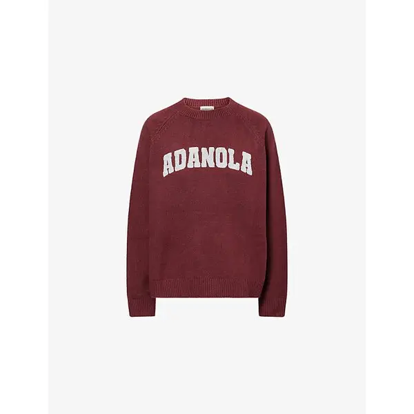 ADANOLA Boucle-logo Cotton And Wool-blend Oversized Jumper - Burgundy/light Grey Mel