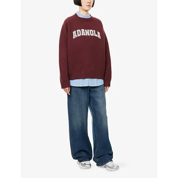 ADANOLA Boucle-logo Cotton And Wool-blend Oversized Jumper - Burgundy/light Grey Mel