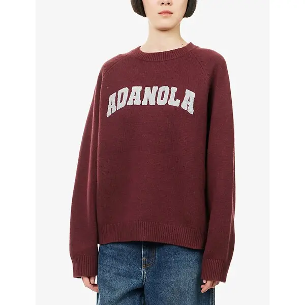 ADANOLA Boucle-logo Cotton And Wool-blend Oversized Jumper - Burgundy/light Grey Mel