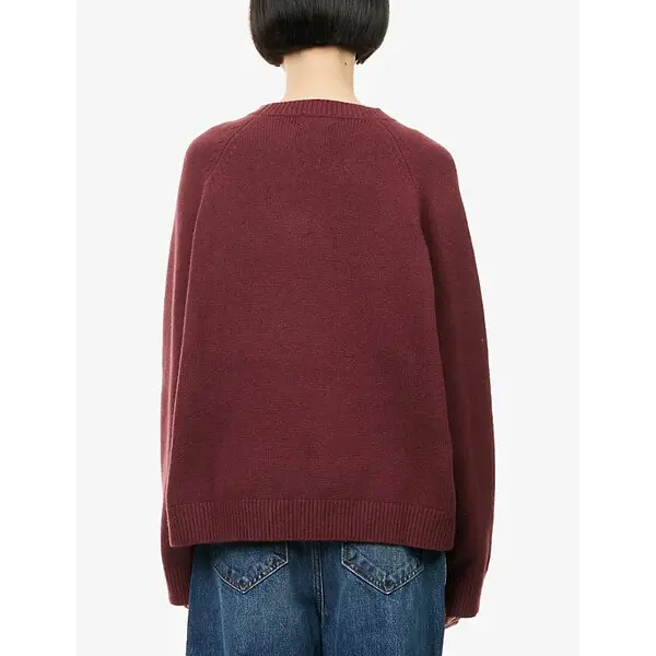 ADANOLA Boucle-logo Cotton And Wool-blend Oversized Jumper - Burgundy/light Grey Mel