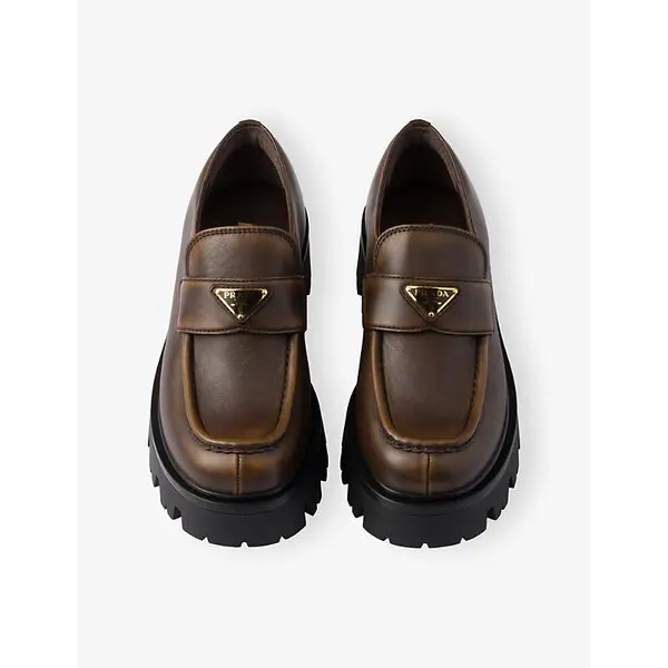 Prada Brand-plaque Leather Loafers