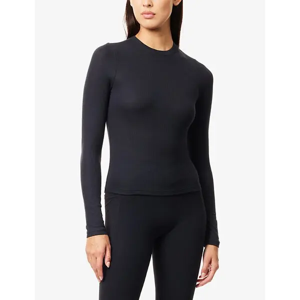 Bo+tee Regular-fit Long-sleeve Ribbed Stretch-woven Top