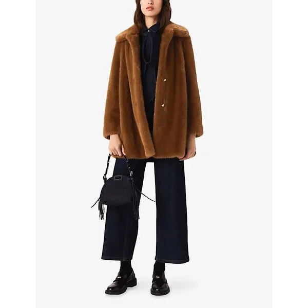 Maje Collared Mid-length Faux Fur Coat