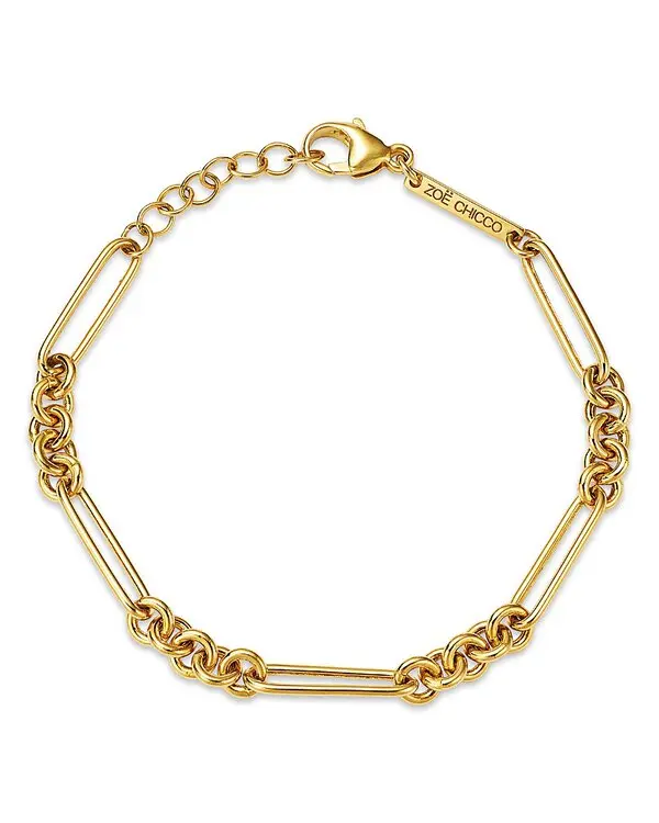 Zoe Chicco 14k Yellow Mixed Paperclip Rolo Link Chain Bracelet - Gold