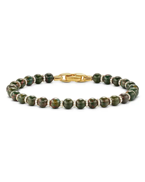 David Yurman 18k Yellow Bloodstone And Diamond Bead Bracelet - Gold