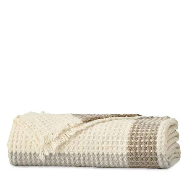 BOLL & BRANCH Heirloom Waffle Merino Bed Blanket, King/cal King - Cream/pewter/twig
