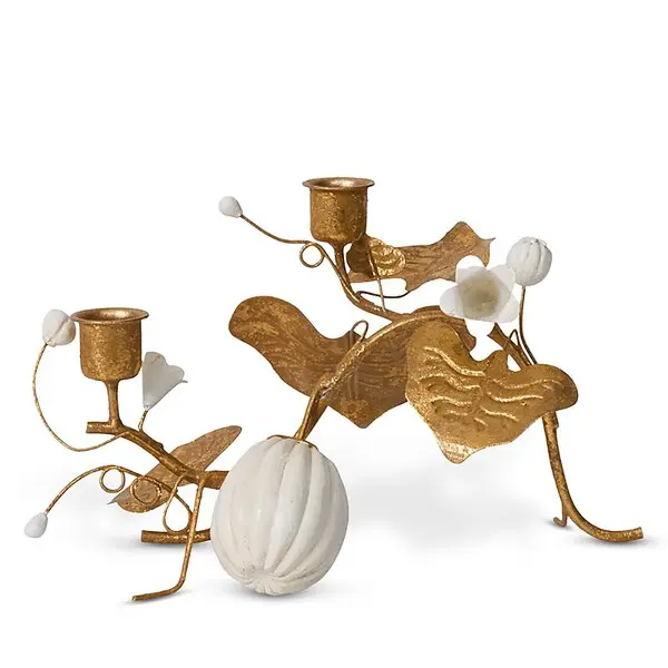 JULISKA Forest Walk Pumpkin & Vine Double Candlestick Holder - Gold
