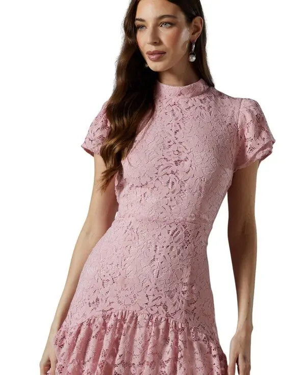 strapless open back dress Blush High Neck Lace Maxi Dress with Side Slit main image 1
