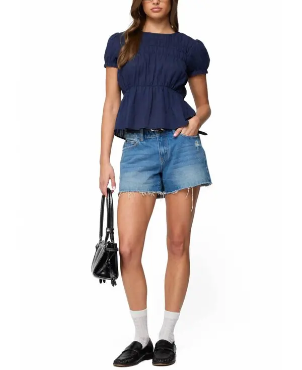 EDIKTED Maricella Gathered Tiered Top - Navy