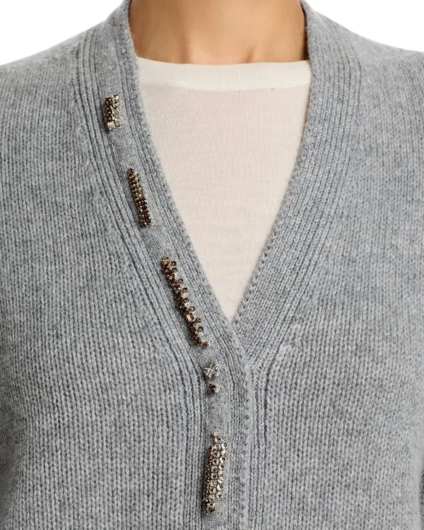 Fabiana Filippi Wool Blend Rhinestone Cropped Cardigan