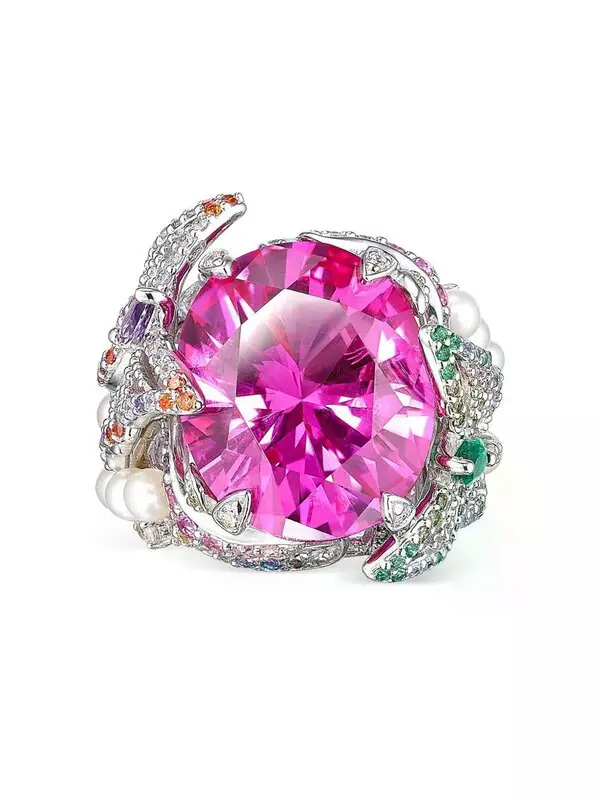 ANABELA CHAN Rhodium Vermeil Swallowtail Multi-stone Ring - Pink
